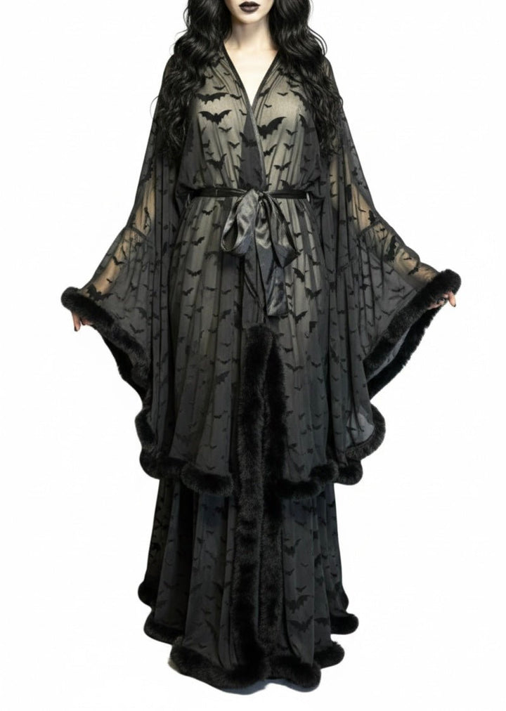 Black Draculina Feathered Robe | Gothic Vampirecore Boudoir – Western Evil